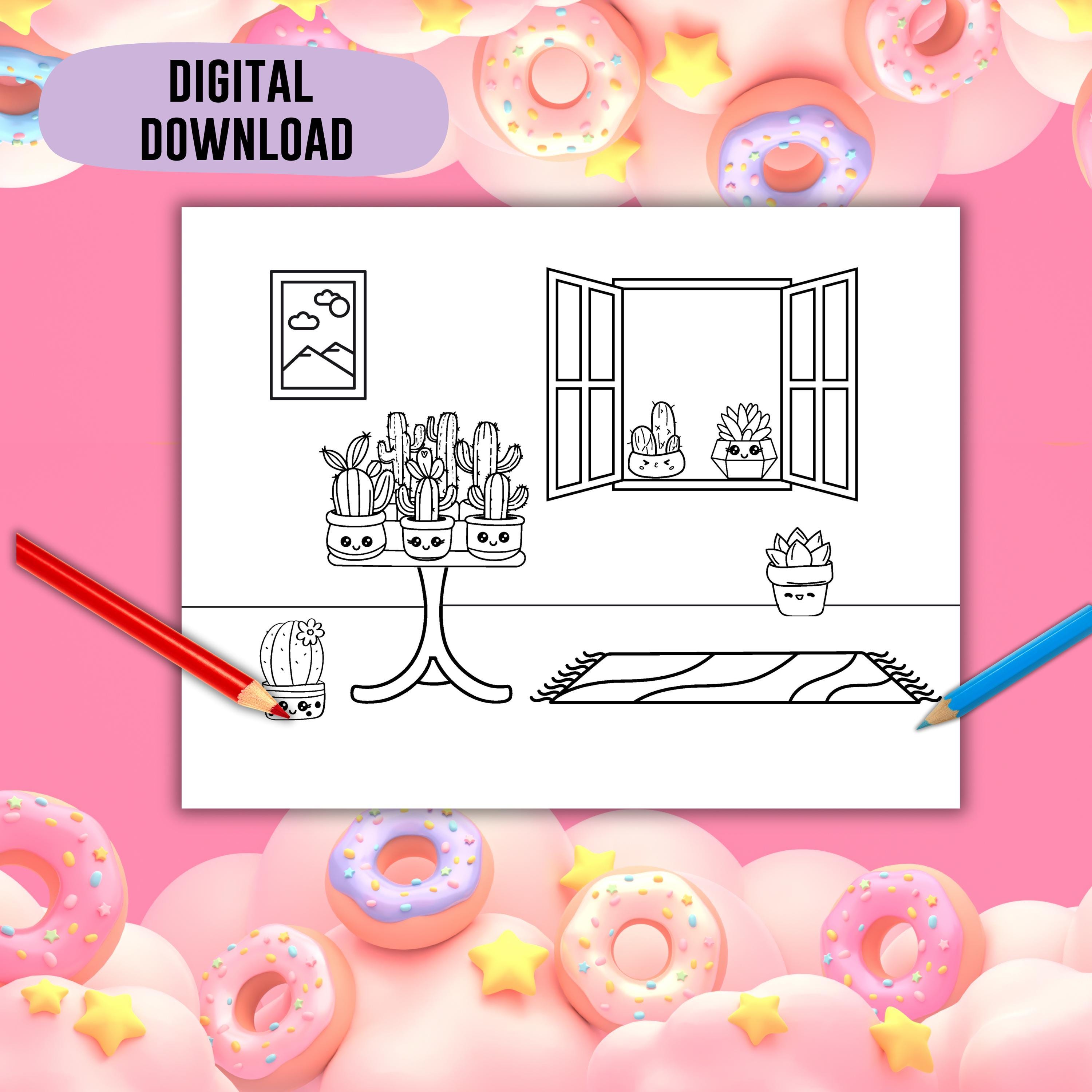 Kawaii Cactus Coloring Pages Bundle, Printable Plant Lover Digital ...