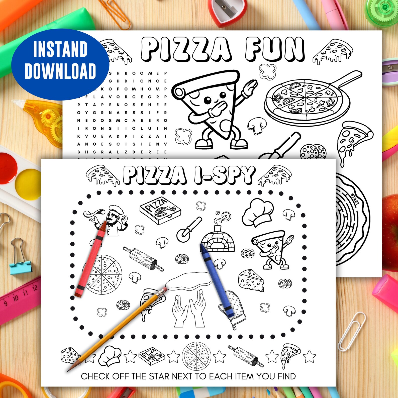 Pizza Party Coloring Activity Sheet, Birthday Favor Digital Download ...