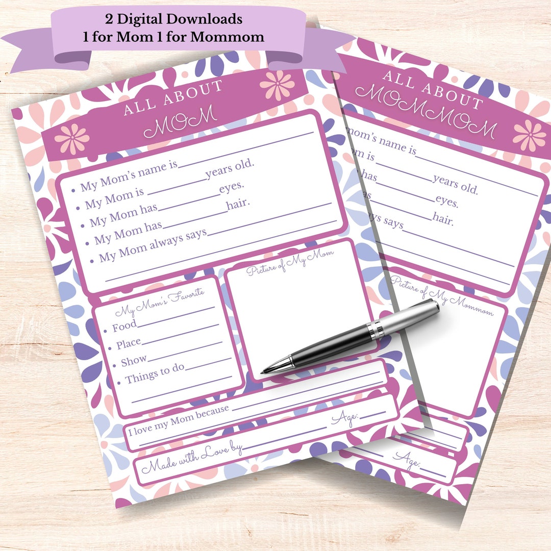 All About Mom & Mommom Digital Download Questionnaire, Birthday or ...