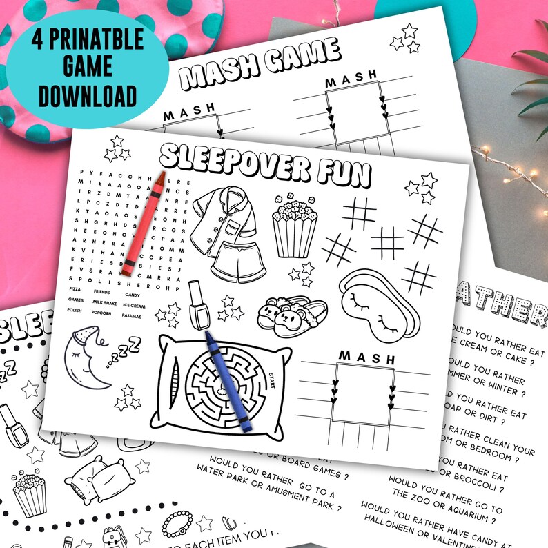 Girl Slumber Party Games Bundle, Sleepover MASH Printable Activities ...