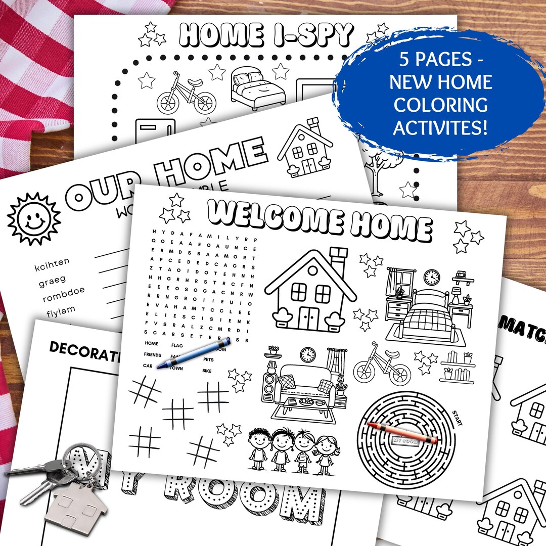 New Home Coloring Page Bundle, Realtor Waiting Room Printable Game ...