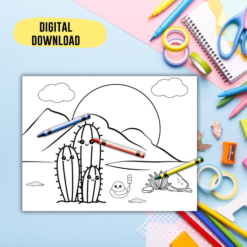 Kawaii Cactus Coloring Pages Bundle, Printable Plant Lover Digital ...