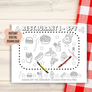 Foodie Restaurant Kids Coloring Placemat, Digital Dinner Lunch Activity ...
