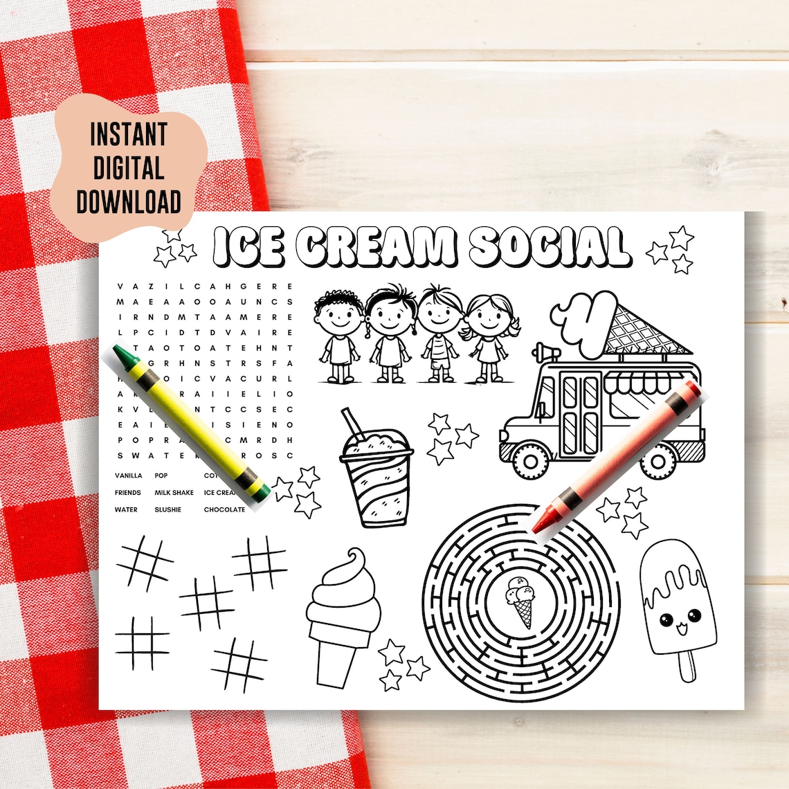 Ice Cream Social Coloring Activity Sheet, Printable End of School Year ...