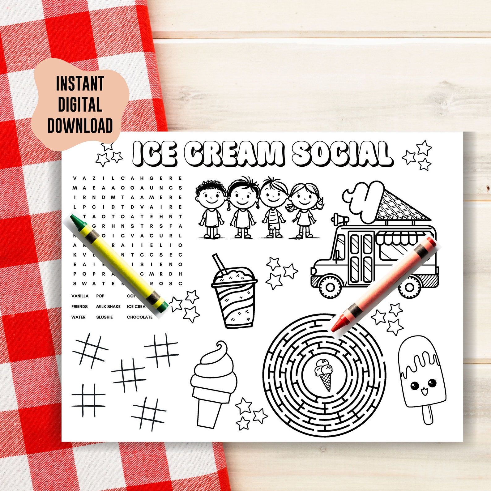 Ice Cream Social Digital Coloring Activity Sheet, Printable Back to ...