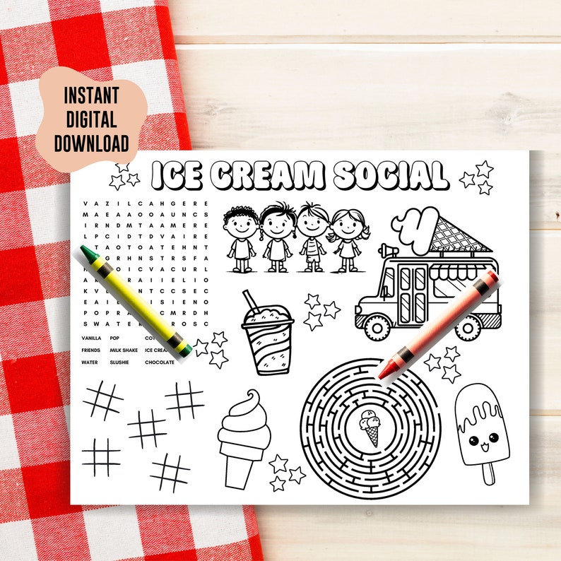 Ice Cream Social Coloring Activity Sheet, Printable End of School Year ...