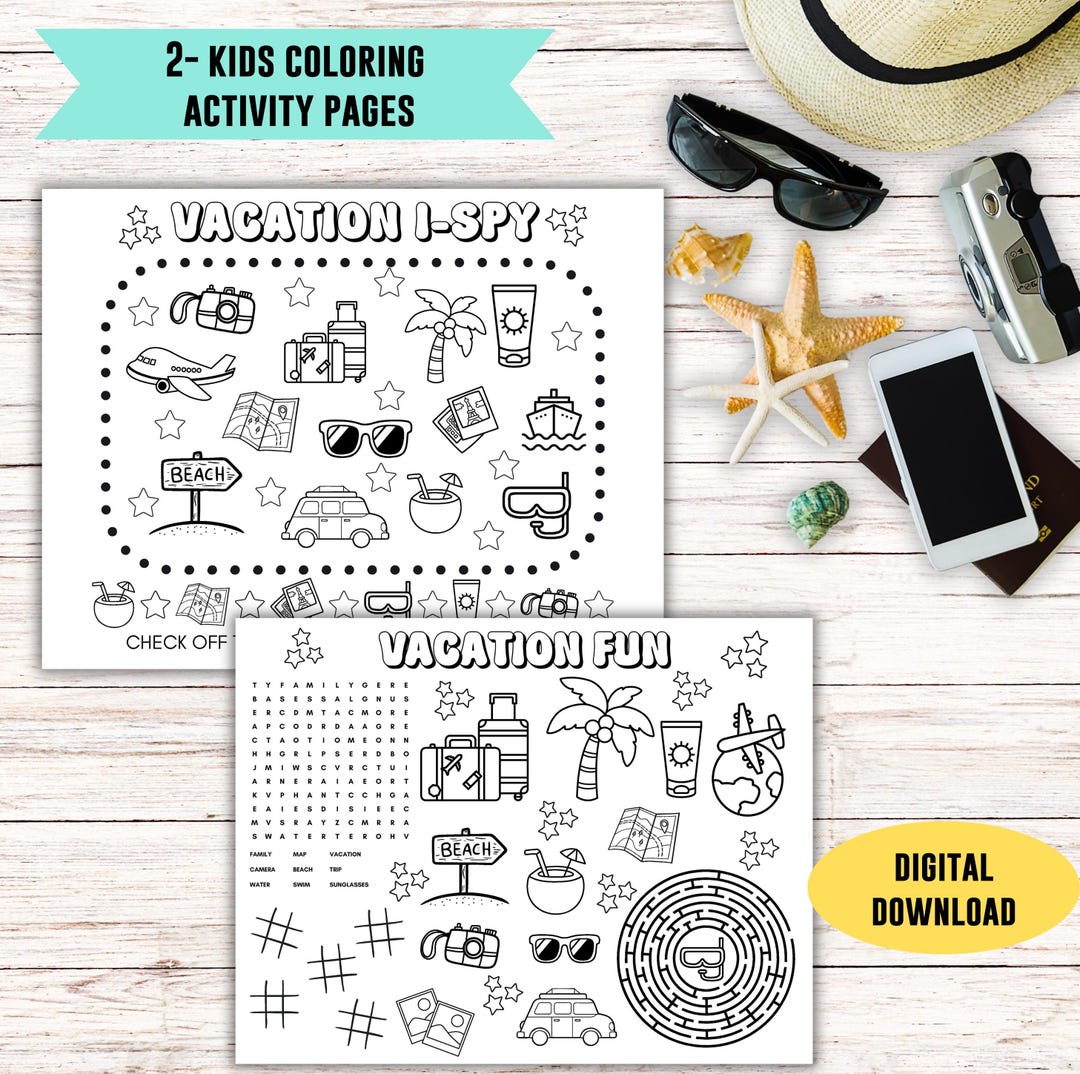 Vacation Activity Coloring Page, Family Trip Game, Travel Agent Digital ...