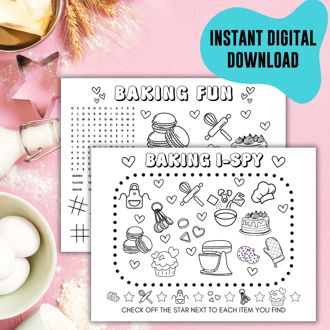 Baking Coloring Placemat Sheet, Bake Sale Kid Coloring Activity, Party ...