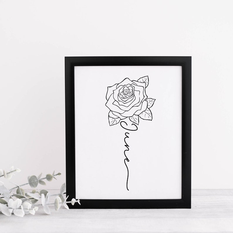Rose June Birth Flower PRINTABLE Digital Wall Art Minimalist June ...