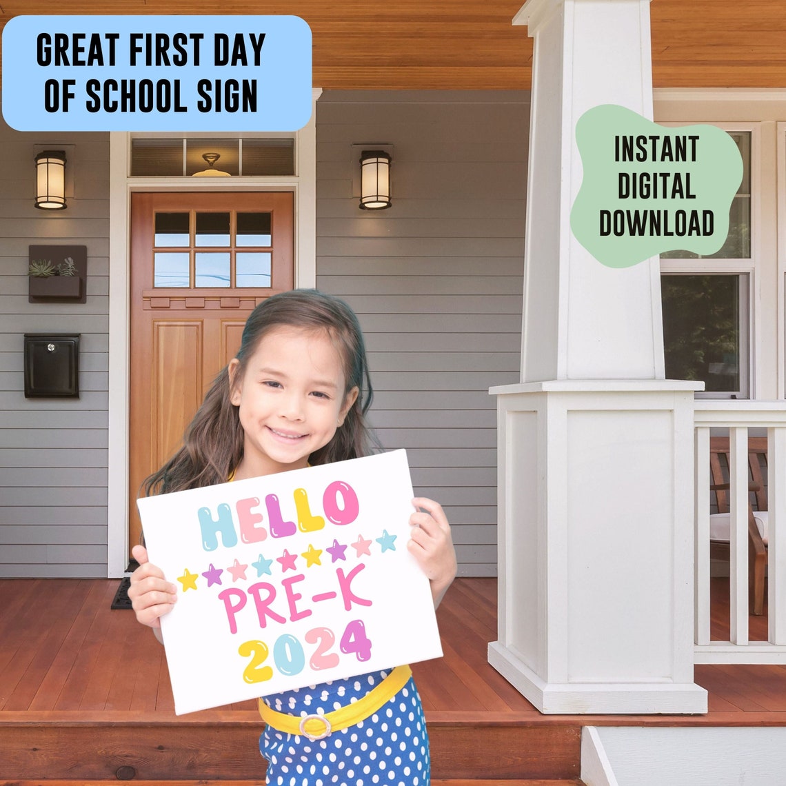 Digital First Day of Pre-k 2024 Photo Prop Sign, Hello Preschool ...