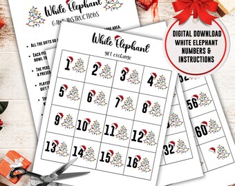 White Elephant Gift Exchange Number Cards Printable Instant Digital ...