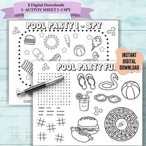 Pool Party Coloring Sheets: Kids Summer Activity Bundle (digital Print ...