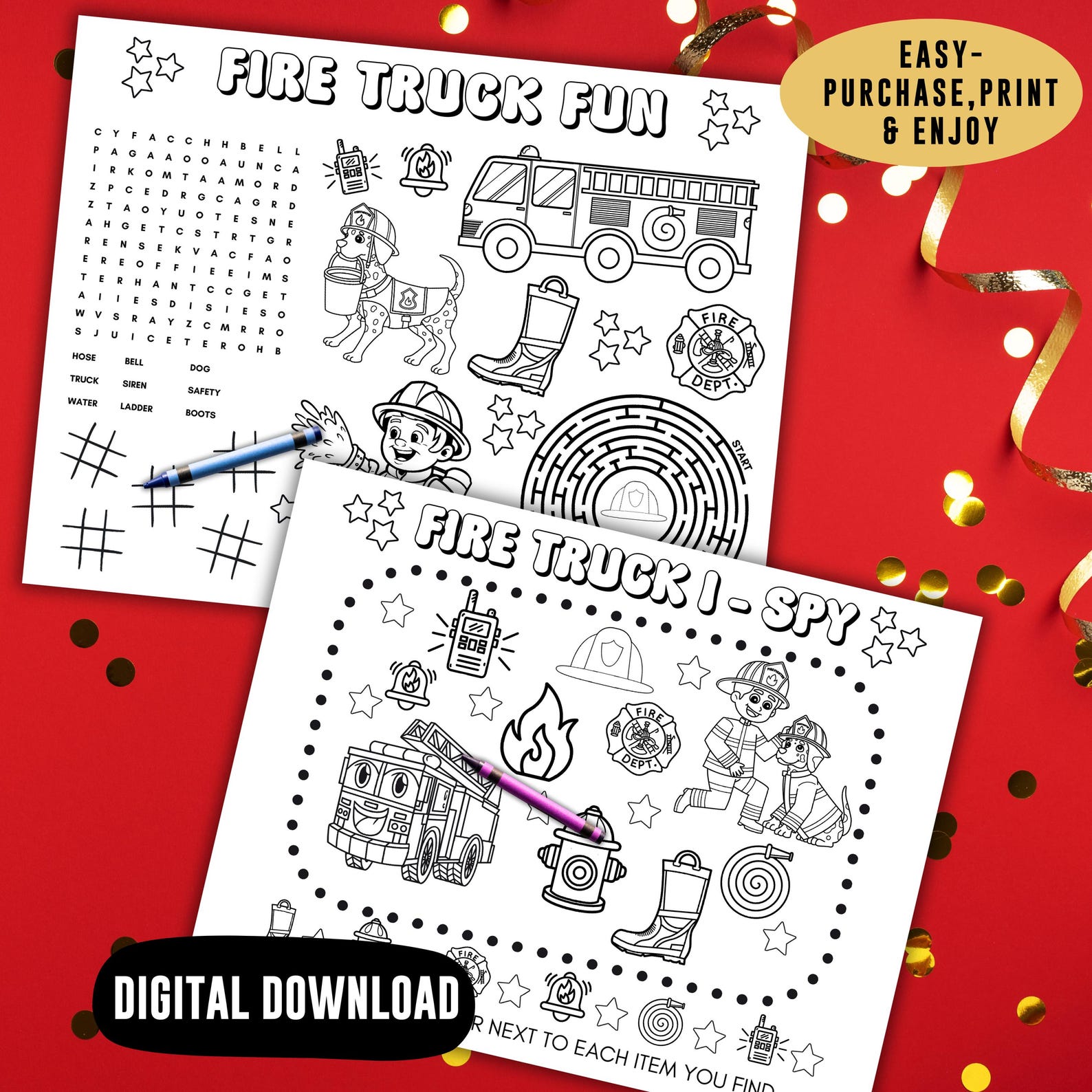 Fire Truck Kid Coloring Sheet, Printable Fire Fighter Academy Activity ...