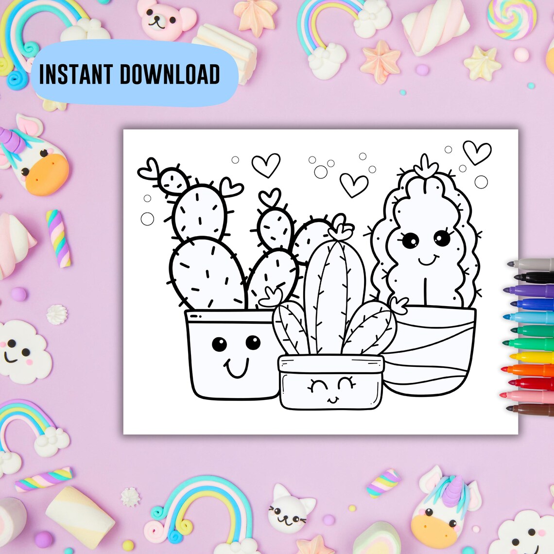 Kawaii Cactus Coloring Pages Bundle, Printable Plant Lover Digital ...