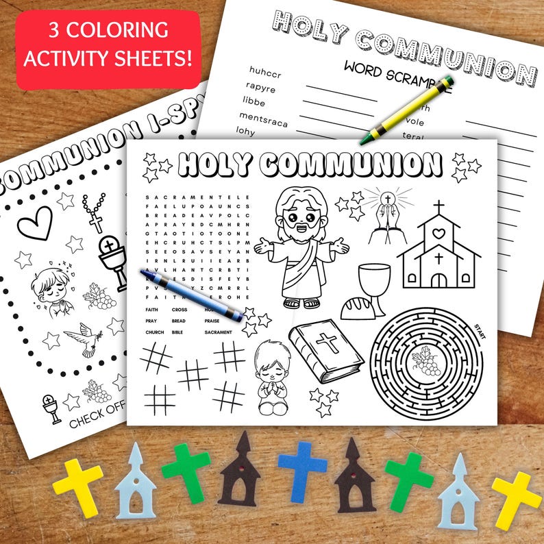 Holy Communion Printable Coloring Activity Page, Kid Tic Tac Toe ...