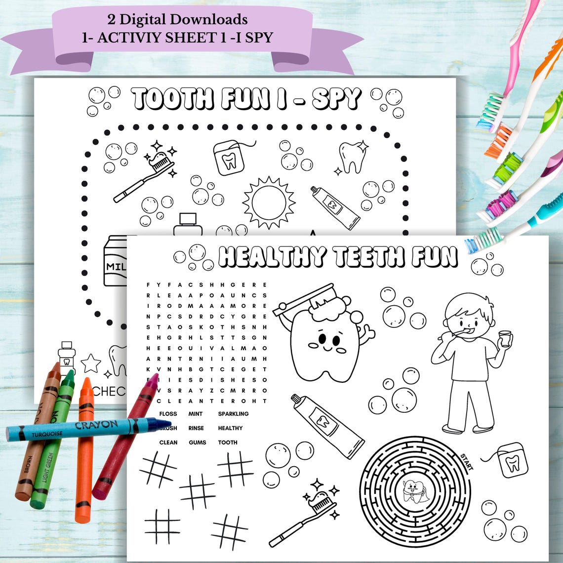 2 Easy Dentist Office Kids Coloring Sheet, Digital Download Waiting ...