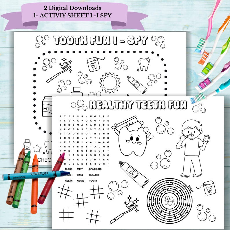 2 Easy Dentist Office Kids Coloring Sheet, Digital Download Waiting ...