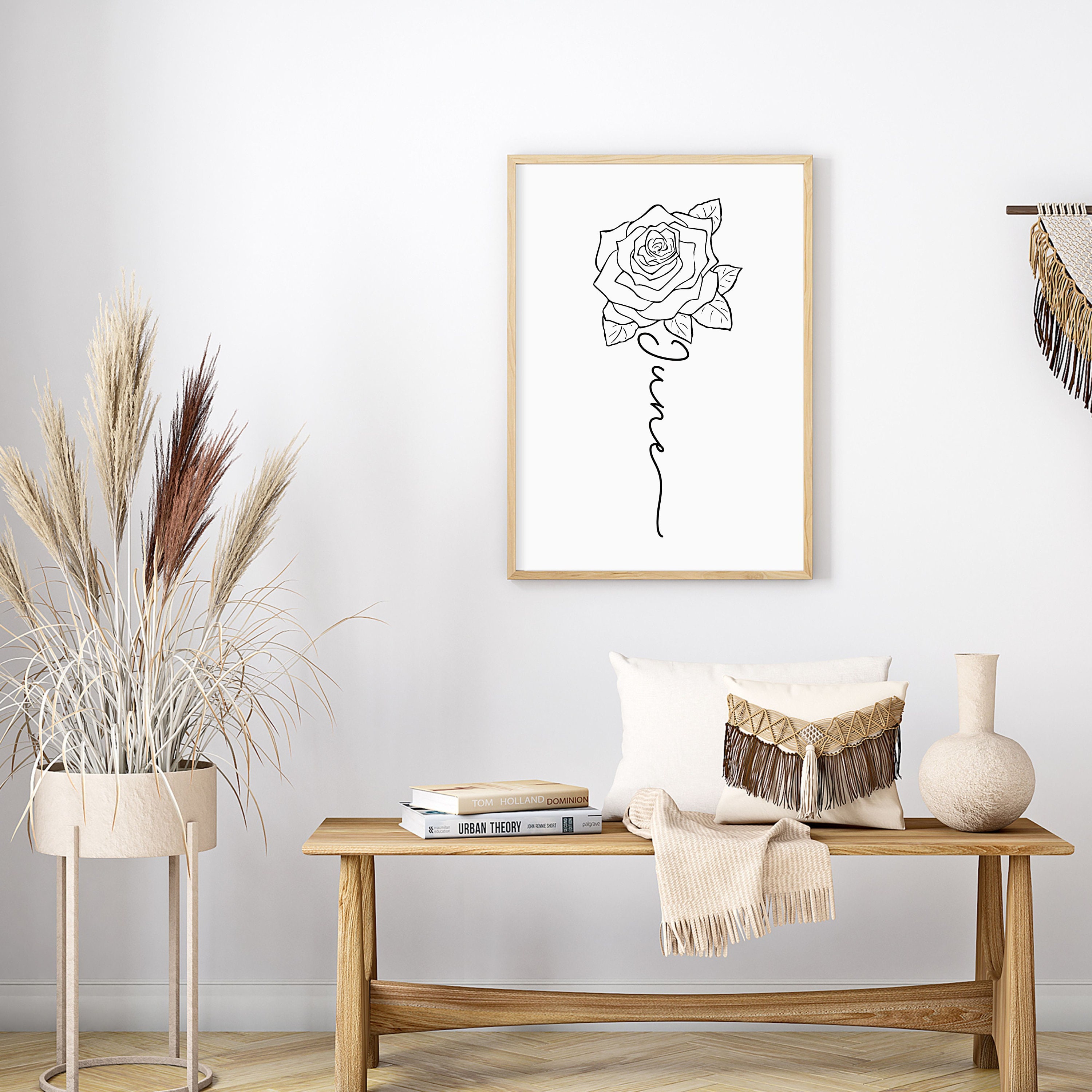 Rose June Birth Flower PRINTABLE Digital Wall Art Minimalist June ...