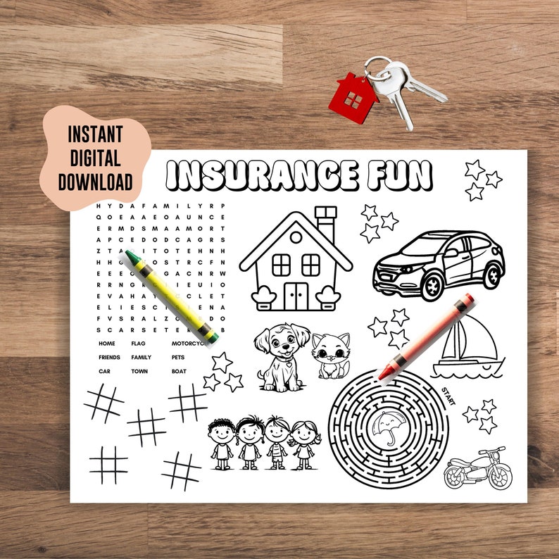 Insurance Agent Activity Sheet, Kids Waiting Room Digital Download ...