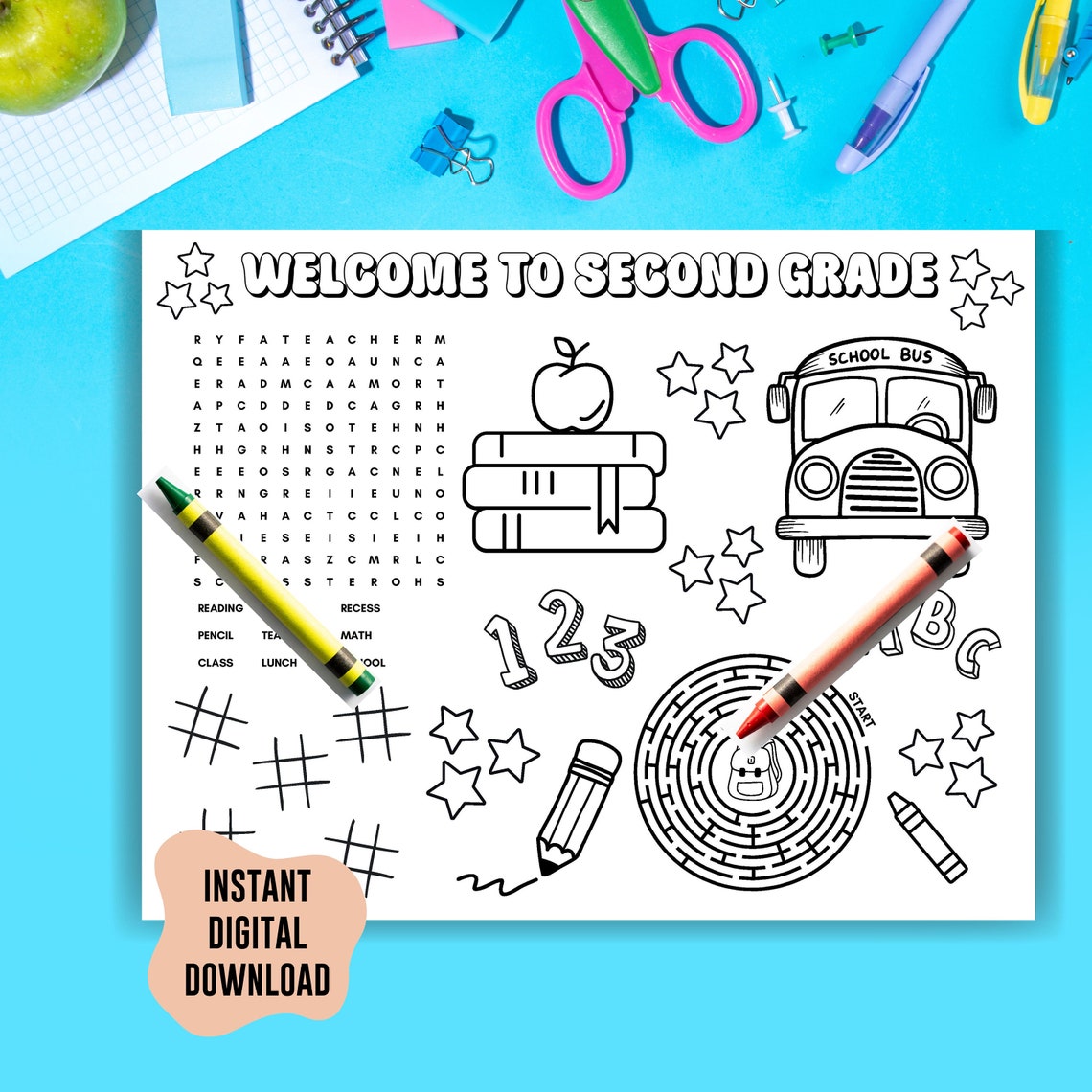 Easy Second Grade Coloring Activity Sheets, Printable Welcome Game ...