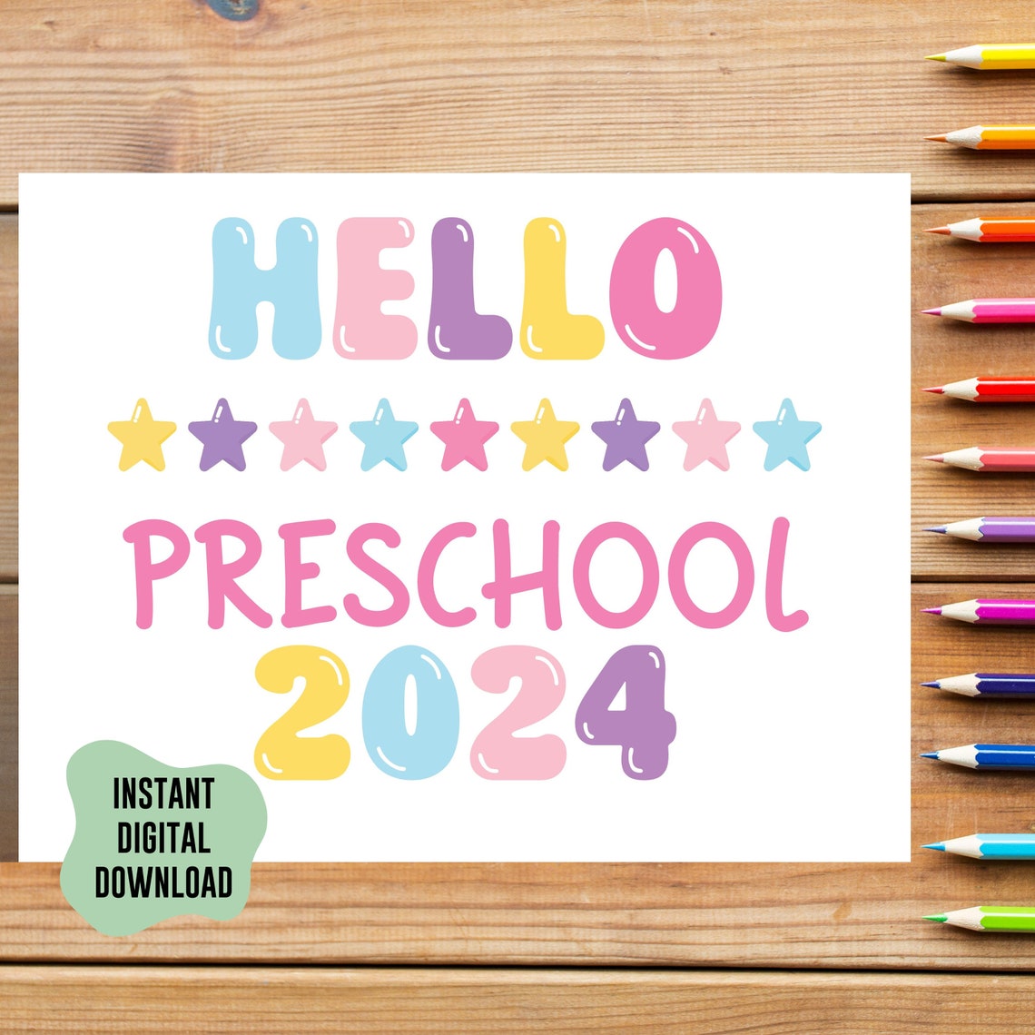 Digital First Day of Pre-k 2024 Photo Prop Sign, Hello Preschool ...