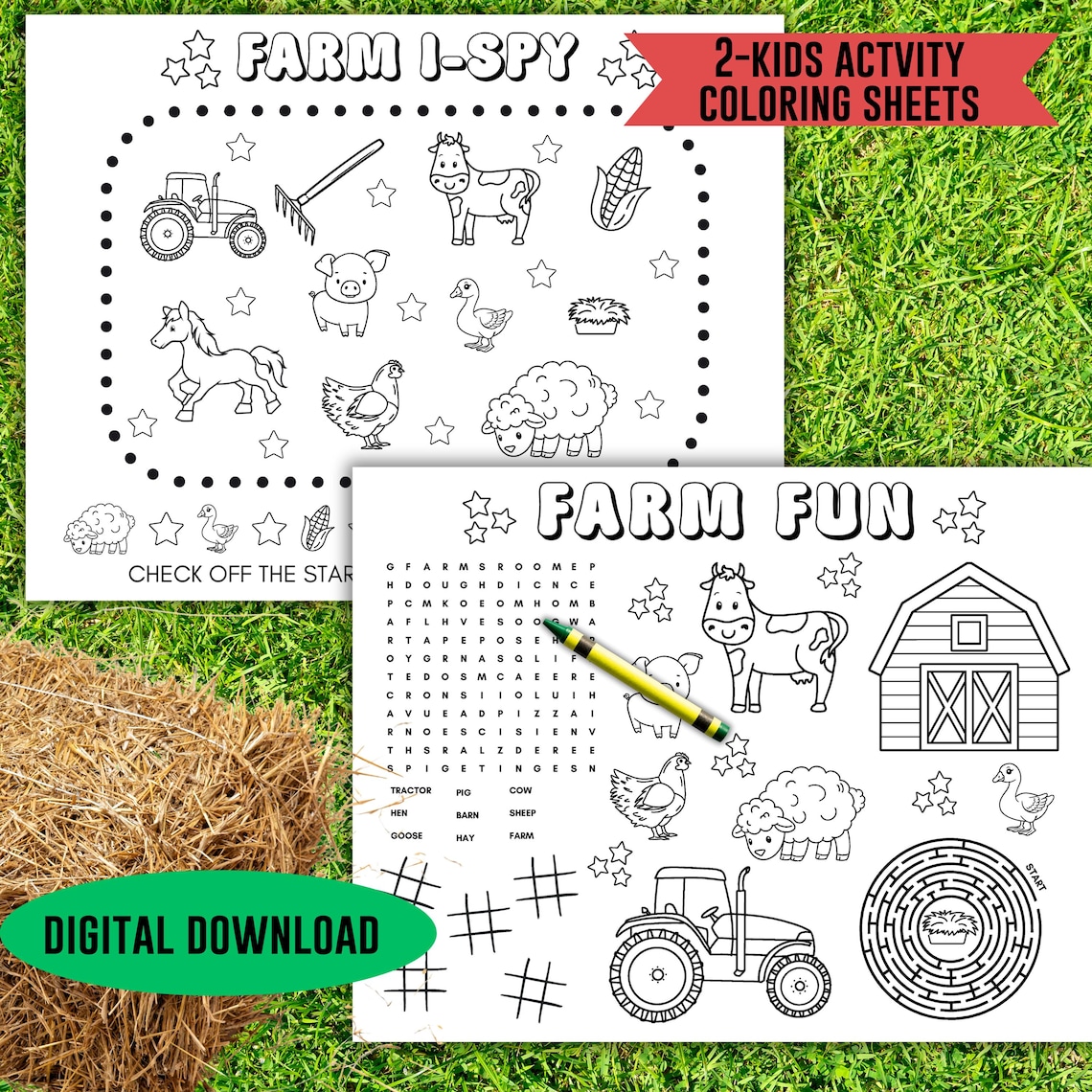 Farm Animal Coloring Pages | Fun Kid Cow Pig Activity Sheets | Petting ...