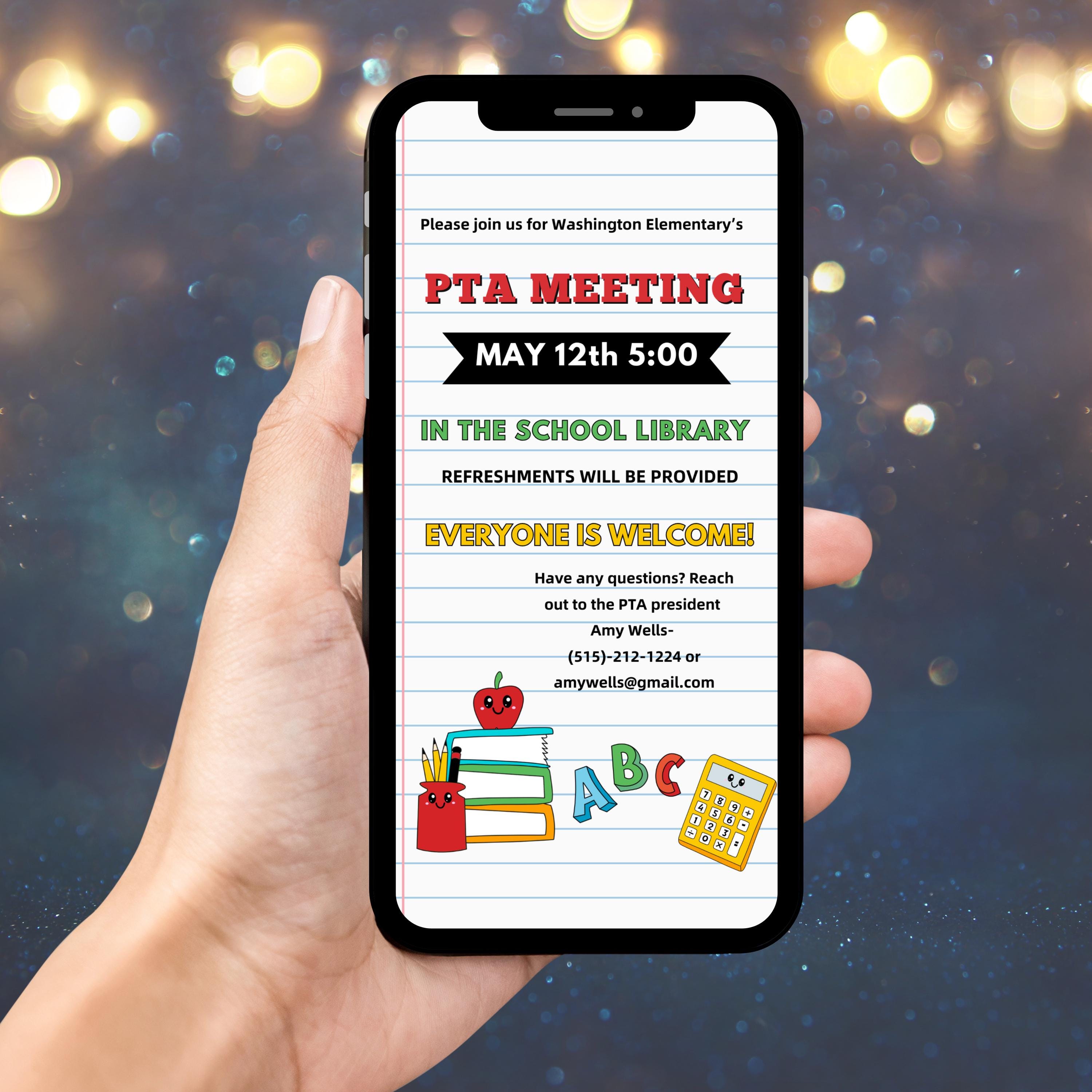 PTA Meeting FLYER & Mobile Invitation, Customized PTO Teacher ...