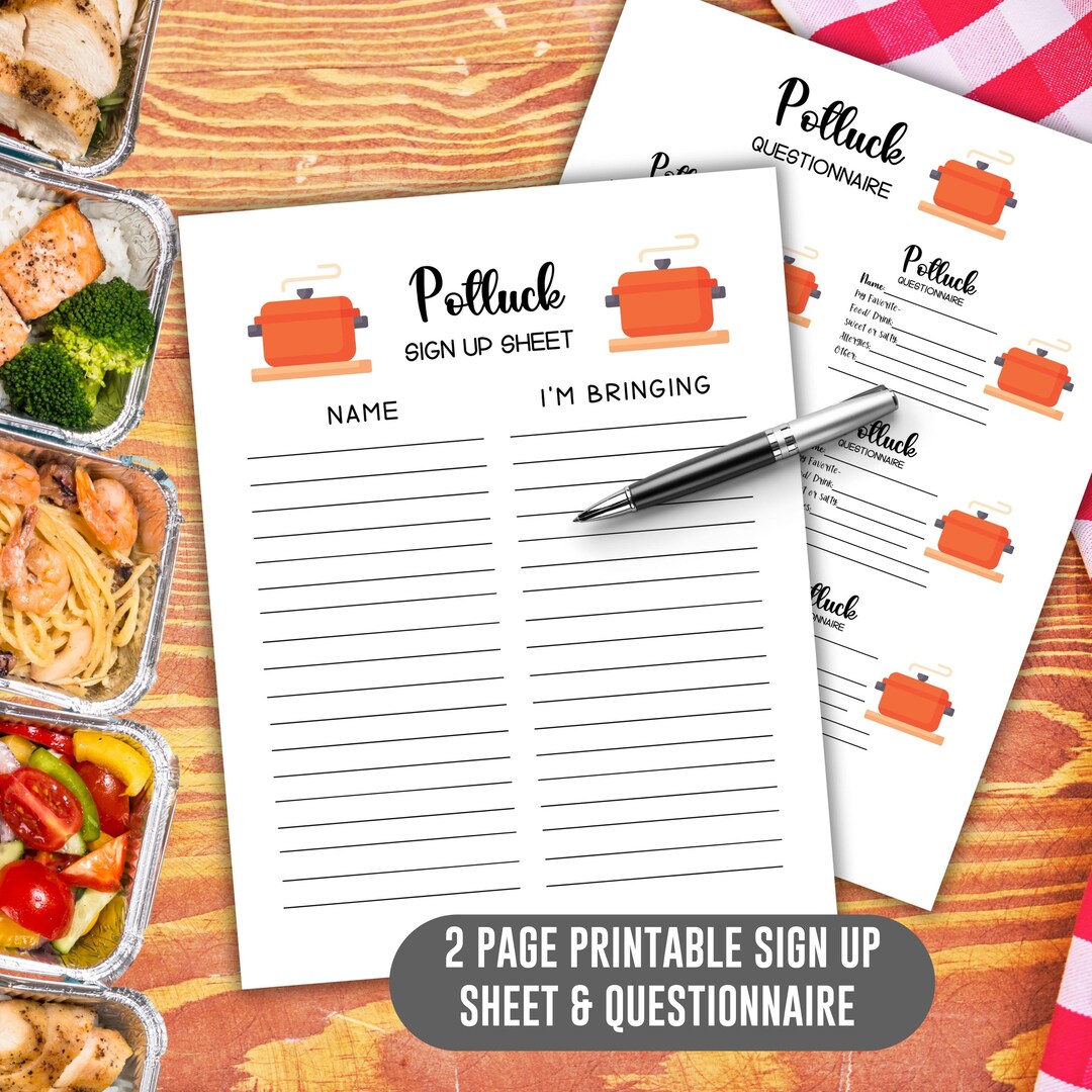 Potluck Sign-up Sheet & Questionnaire, Food Allergy Printable (digital ...