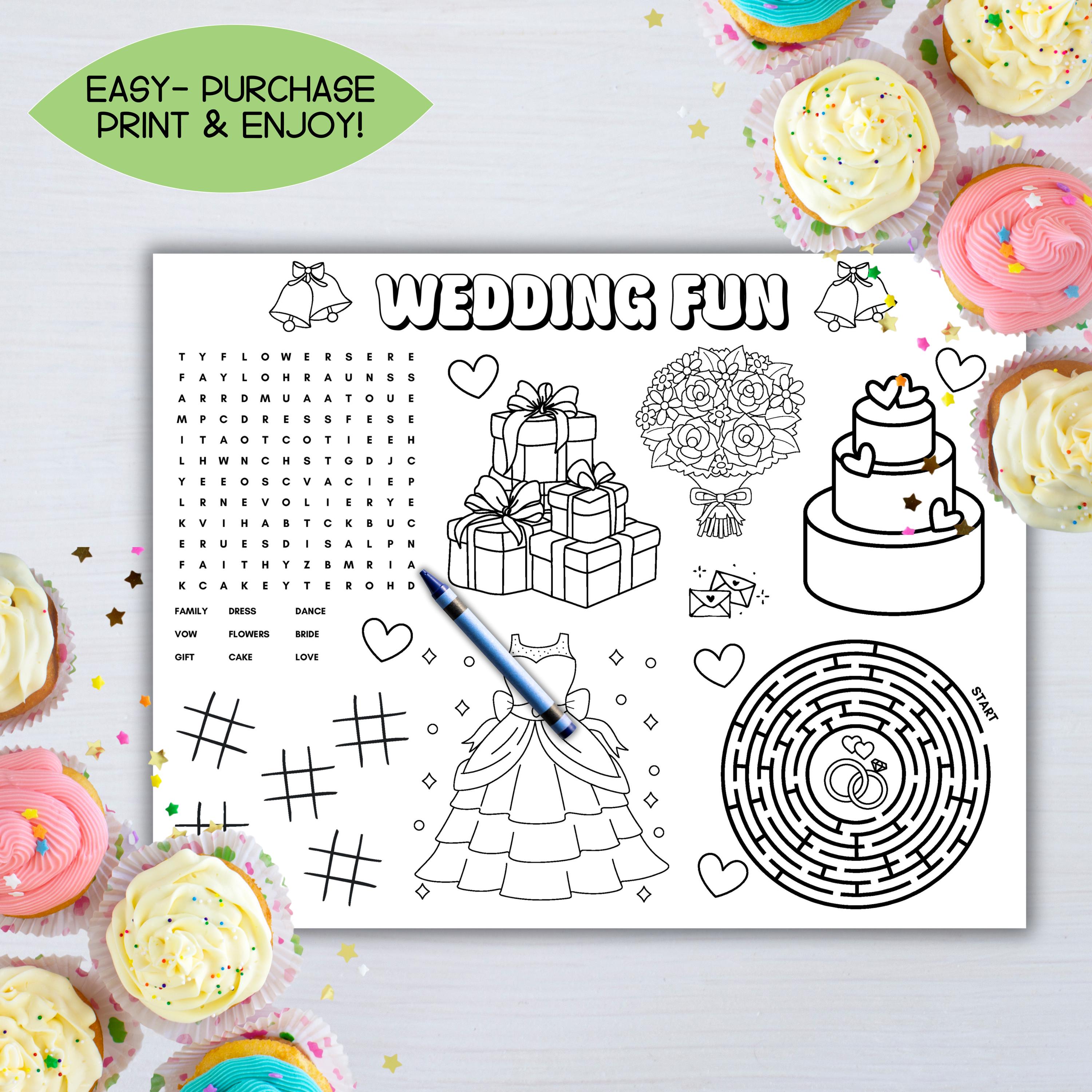 Wedding Printable Placemat, Shower Coloring Activity Sheet, Bridal ...
