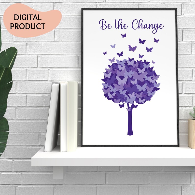 Be the Change Purple Butterfly Classroom Poster Motivational PRINTABLE ...