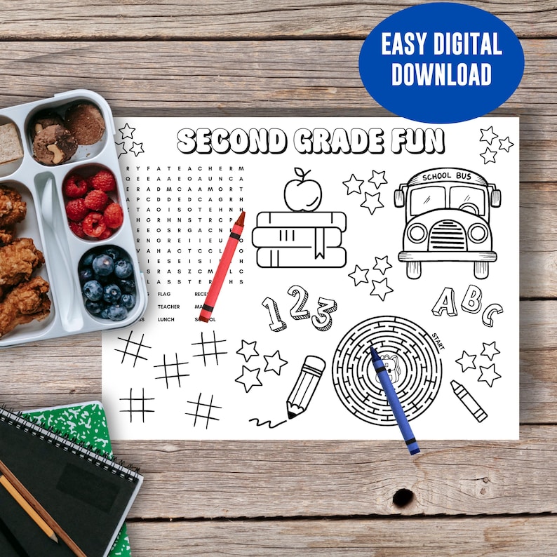 Second Grade Printable Coloring Activity Bundle, Word Search Scramble ...