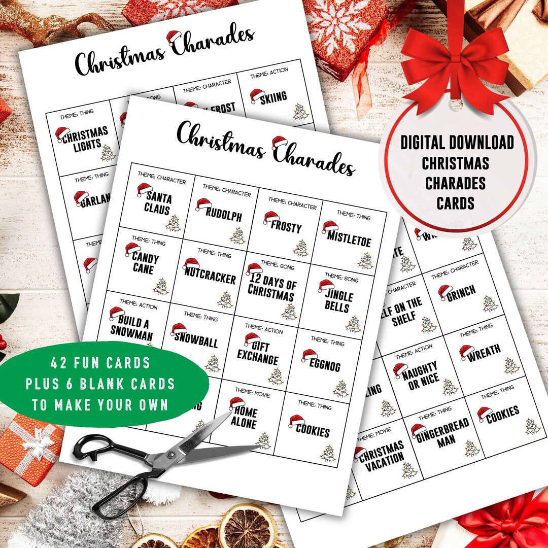 Printable Christmas Charades Game, Easy Fun Santa Guessing Card ...