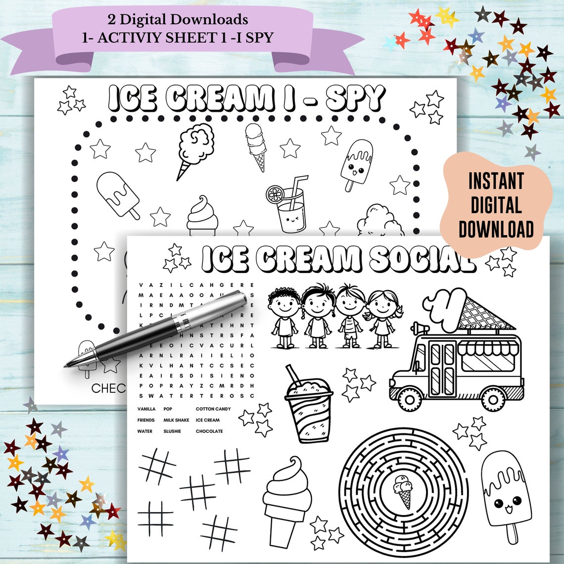 Ice Cream Social Coloring Activity Sheet, Printable End of School Year ...