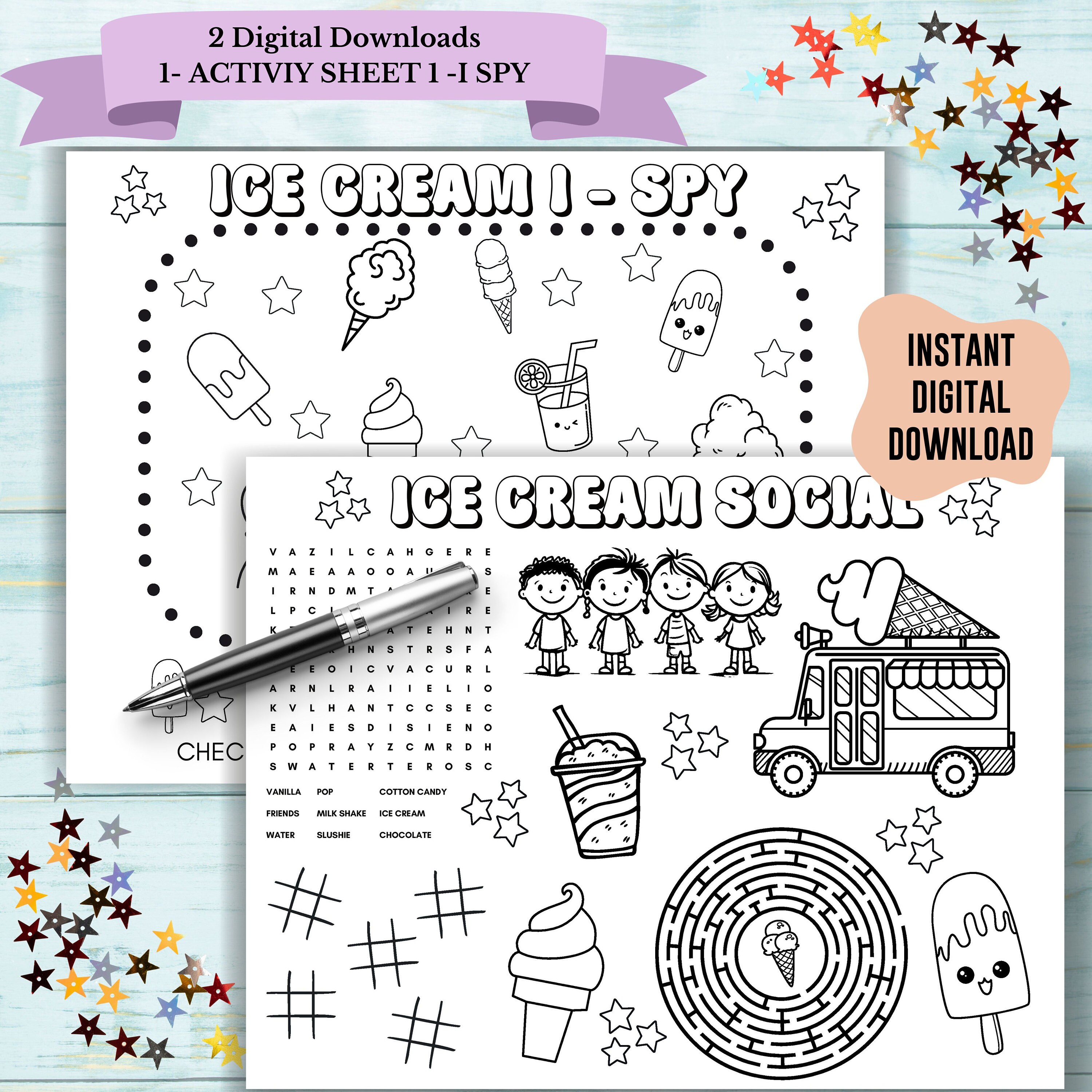 Ice Cream Social Digital Coloring Activity Sheet, Printable Back to ...