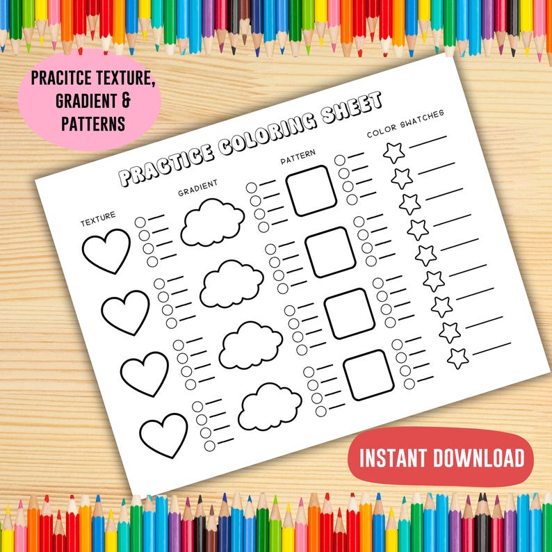 Practice Coloring Sheet, Printable Color Swatch Digital Download, Art ...