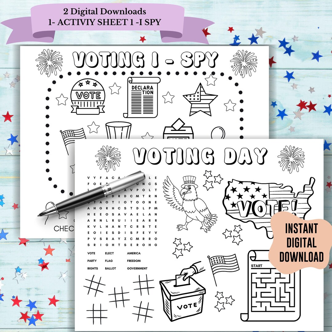2- Easy Voting Day Kid Coloring Sheet, Digital Download School Election ...