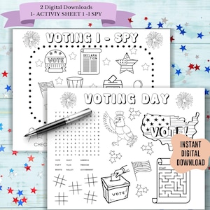 2- Easy Voting Day Kid Coloring Sheet, Digital Download School Election ...