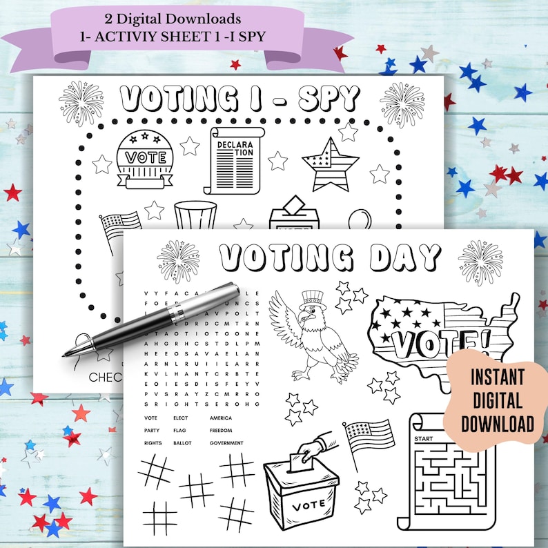 2- Easy Voting Day Kid Coloring Sheet, Digital Download School Election ...