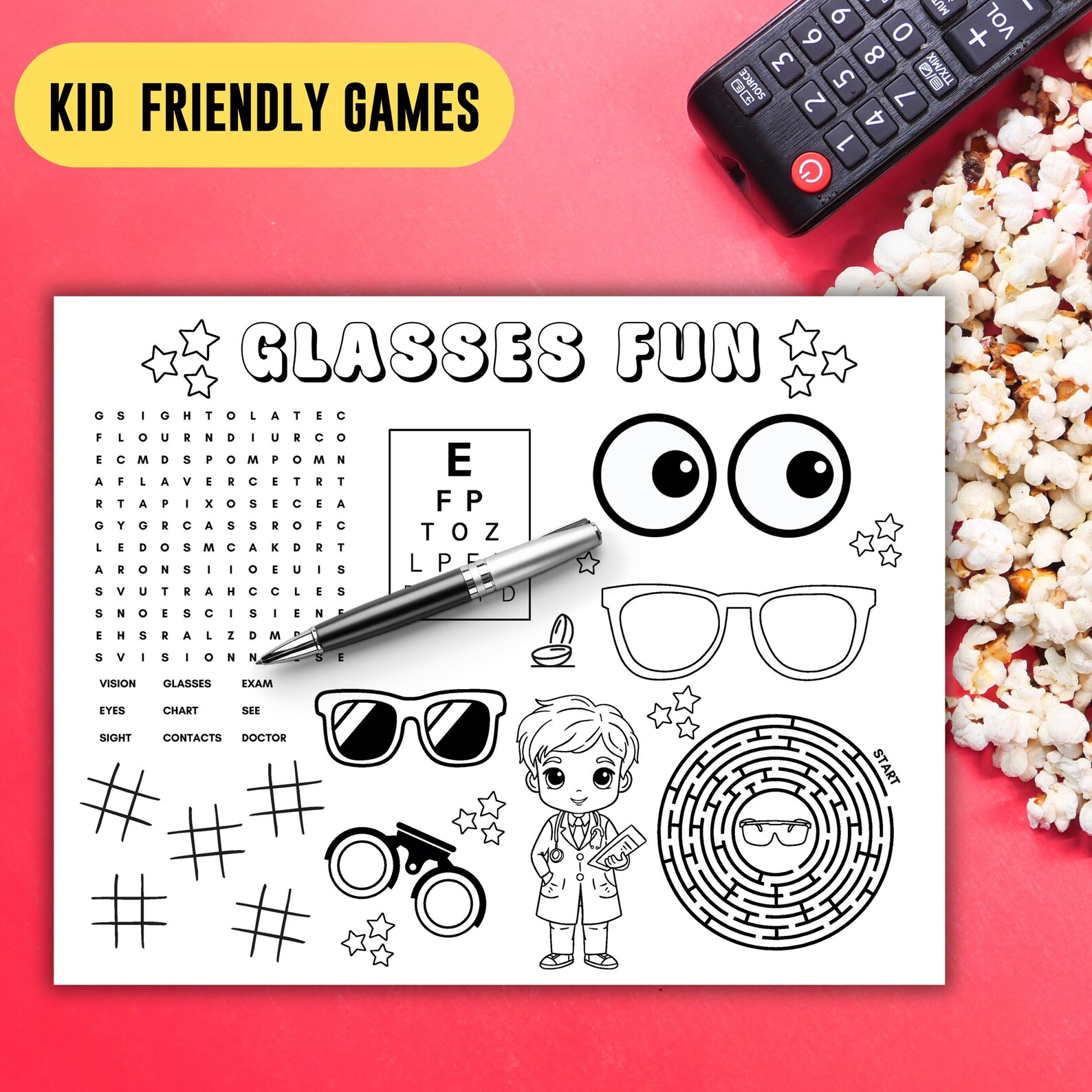 Eyeglasses Activity Sheet, Optometrist Office Digital Game, Eye Doctors ...