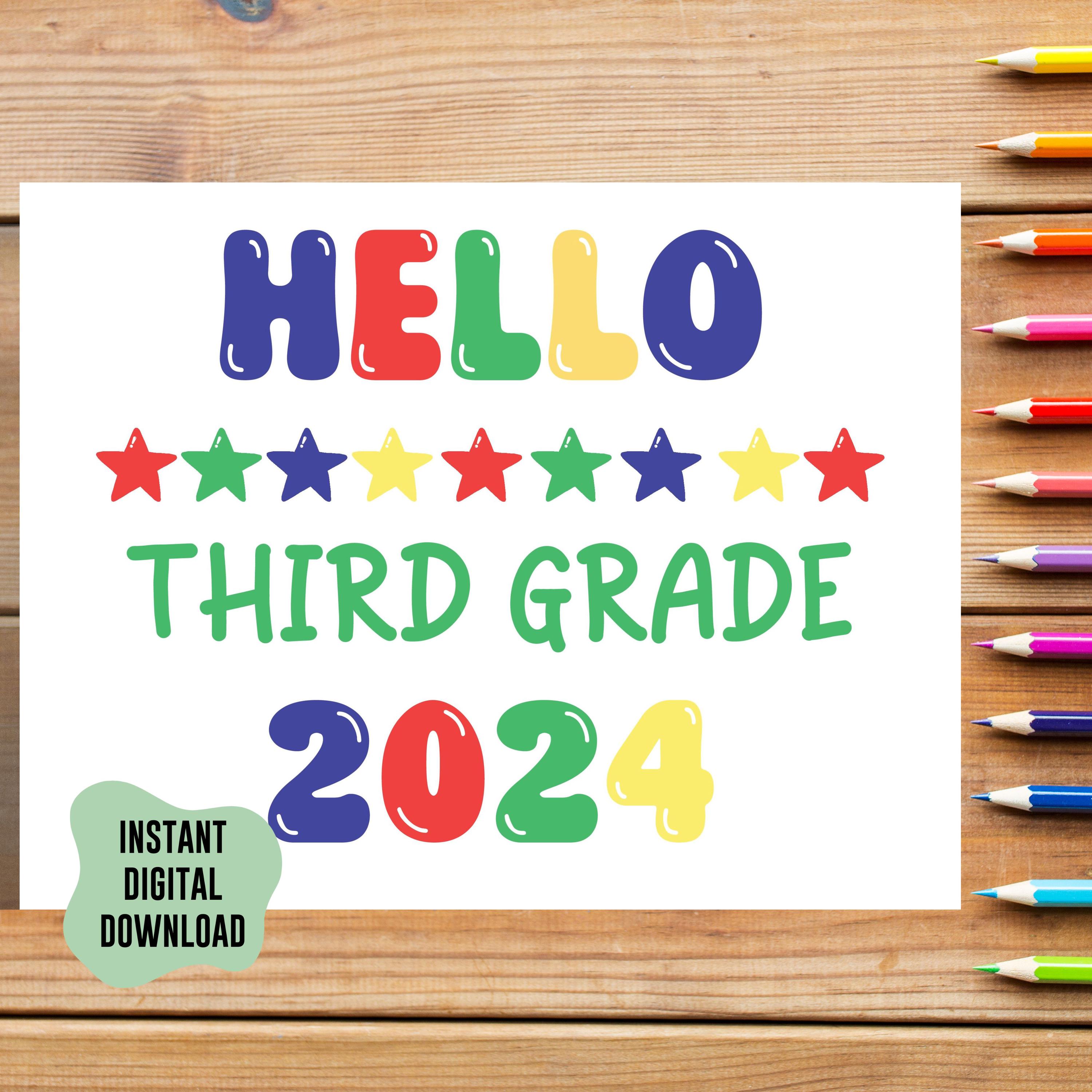 Digital First Day of 3rd Grade 2024 Photo Sign, Hello Third Grade ...