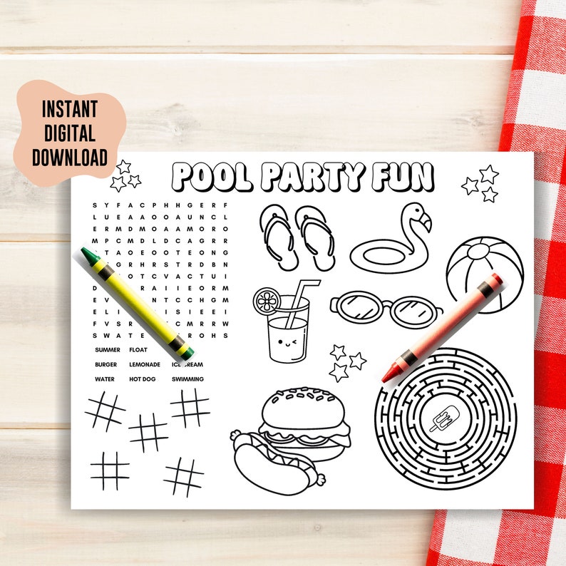 Pool Party Coloring Sheets: Kids Summer Activity Bundle (digital Print ...
