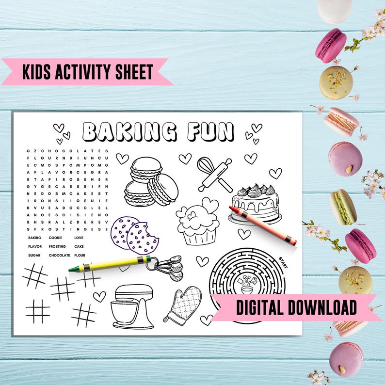 Baking Coloring Placemat Sheet, Bake Sale Kid Coloring Activity, Party ...