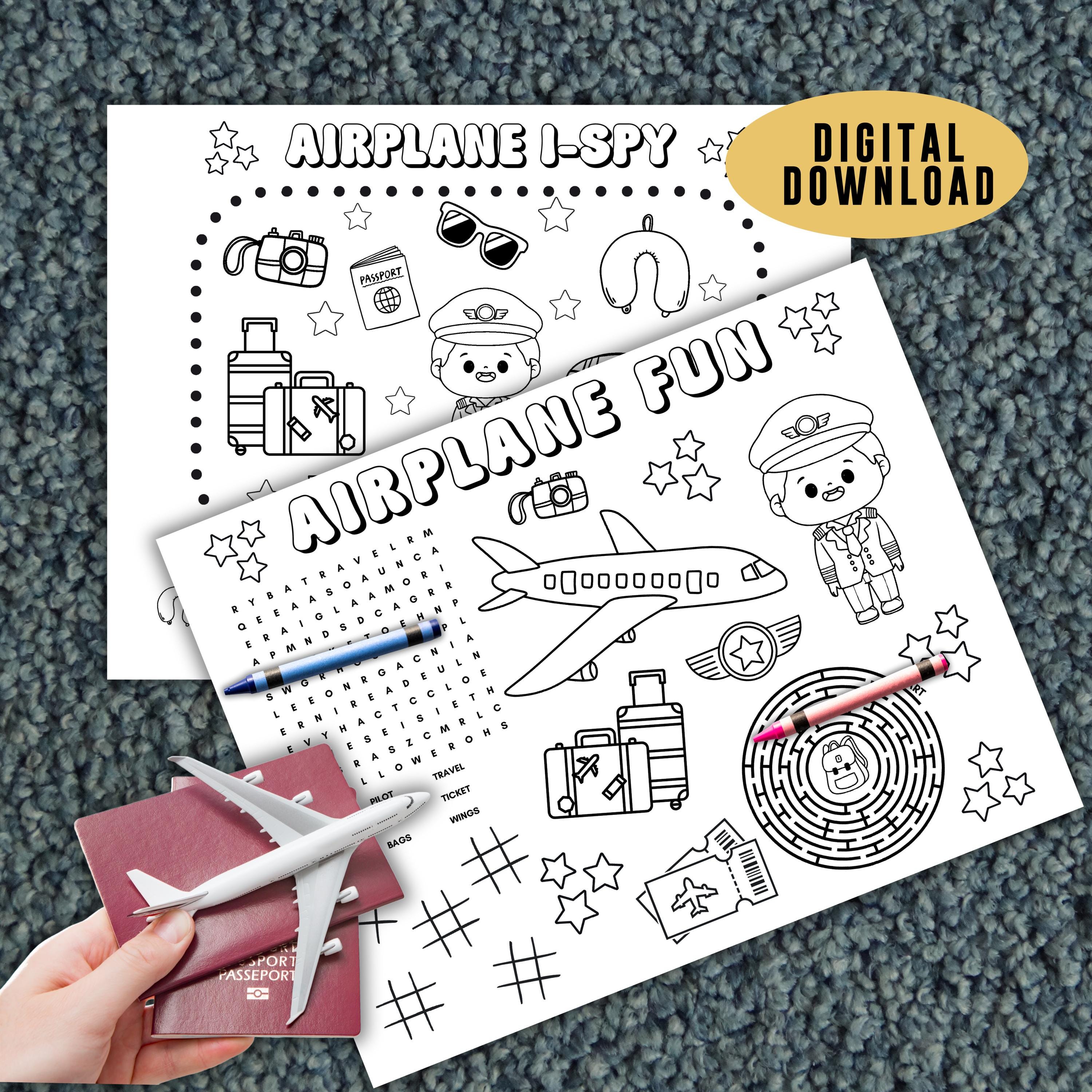 Airplane Kids Coloring Sheet, Printable Airport Vacation Activity Page ...