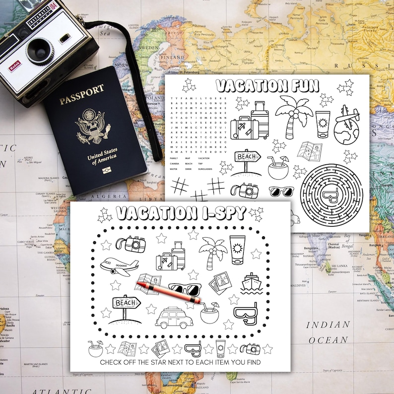 Vacation Activity Coloring Page, Family Trip Game, Travel Agent Digital ...