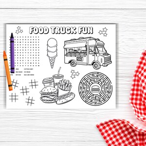 2 Food Truck Coloring Activity Placemat, Printable Summer Kids Game ...