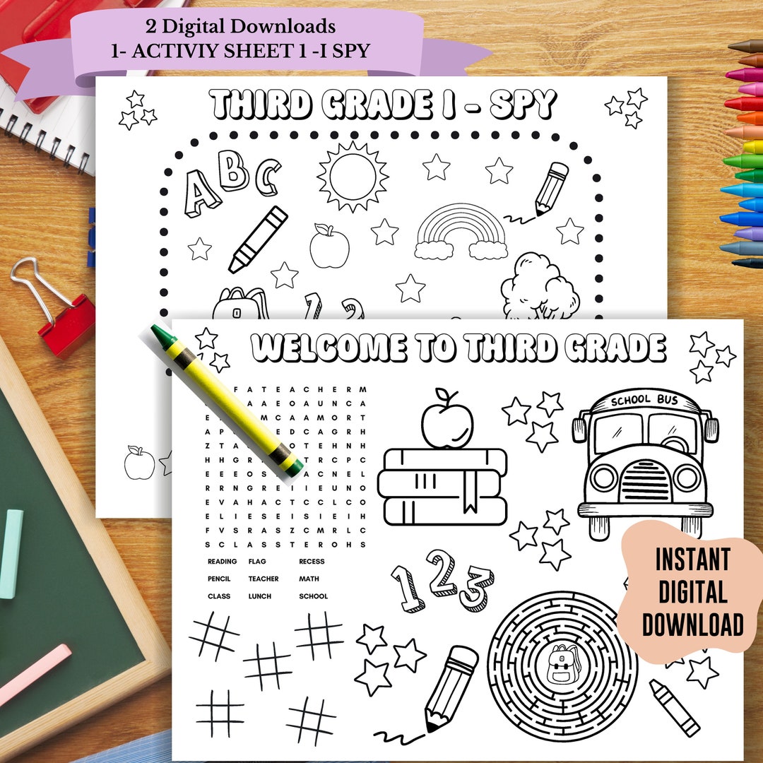 2- Easy Third Grade Coloring Activity Sheets, Printable Welcome Game ...