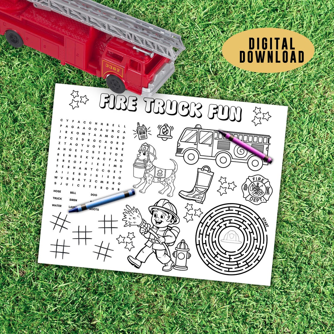 Fire Truck Kid Coloring Sheet, Printable Fire Fighter Academy Activity ...