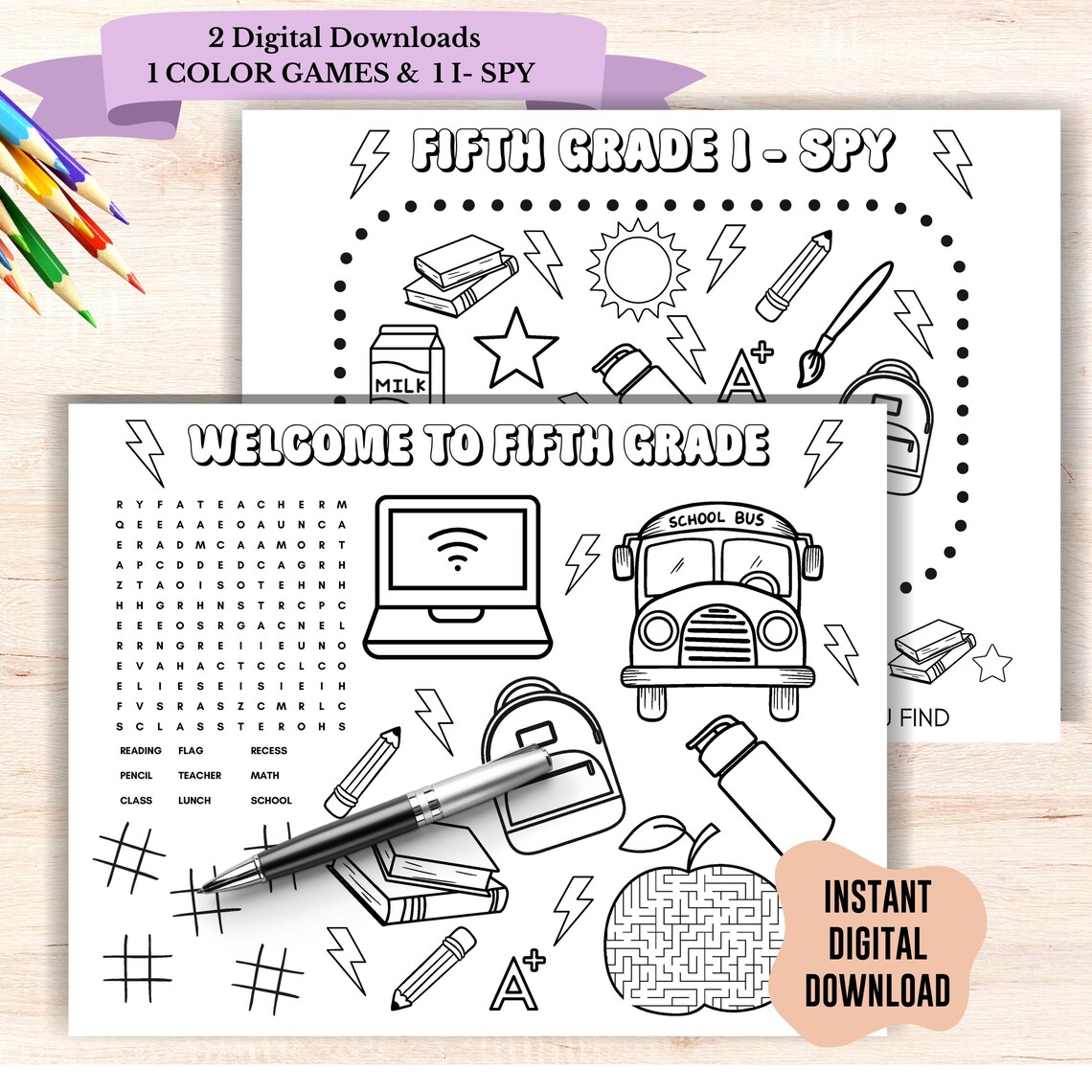 Fifth Grade Coloring Activity Sheets, Printable Welcome Game, Kids 5th ...