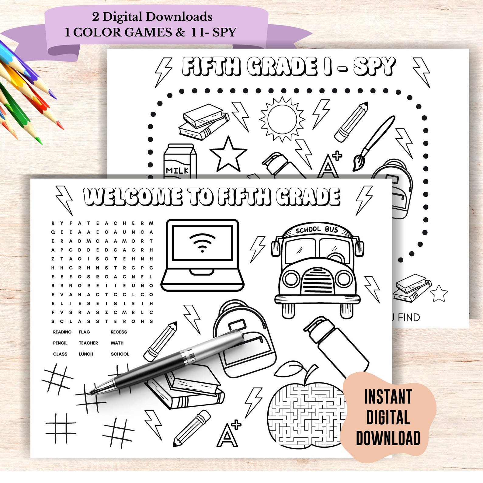 Fifth Grade Coloring Activity Sheets, Printable Welcome Game, Kids 5th ...
