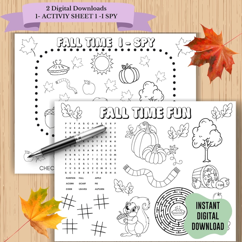 2 Easy Fall Halloween Coloring Activity Sheets, Printable Pumpkin Game ...